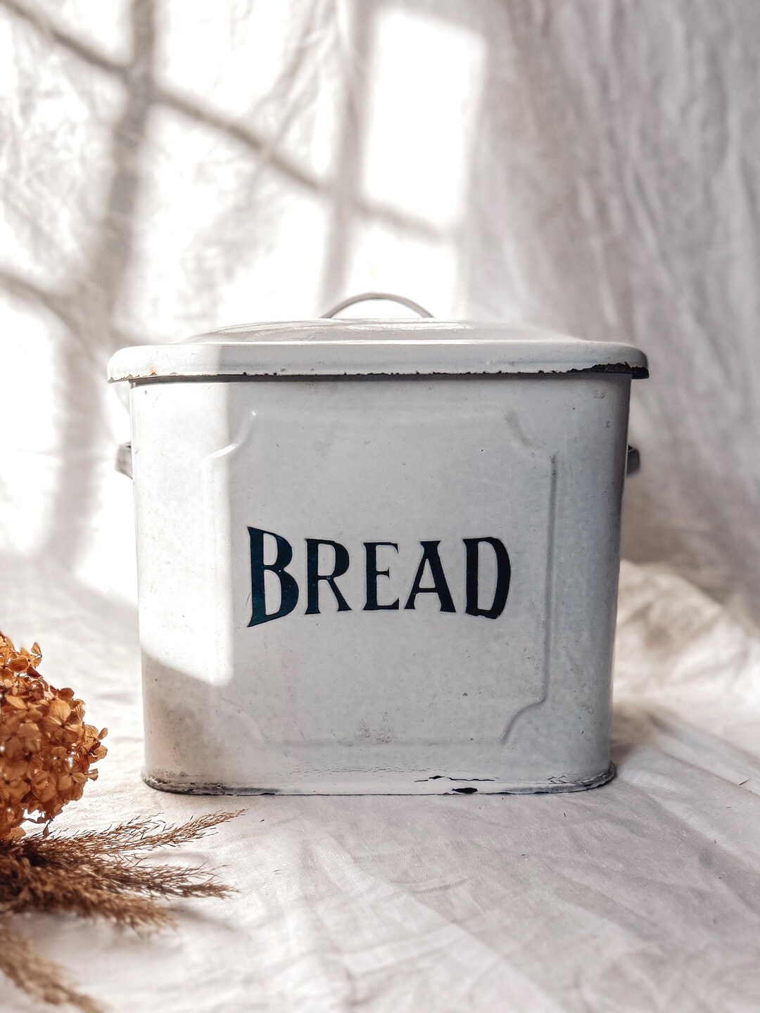 Vintage White Enamel Bread Box, Farmhouse Kitchen Storage - Etsy