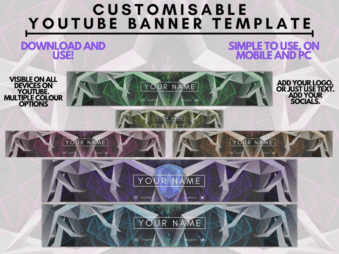 Youtube Banner Template - Fully Customisable Text - Add Your Own Logo ...
