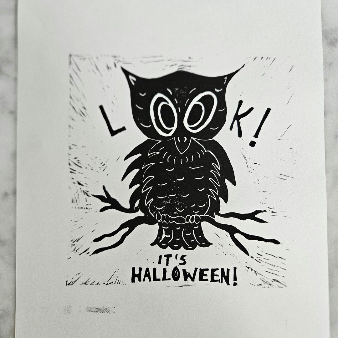 Vintage Inspired Halloween Owl Linocut Print - Etsy