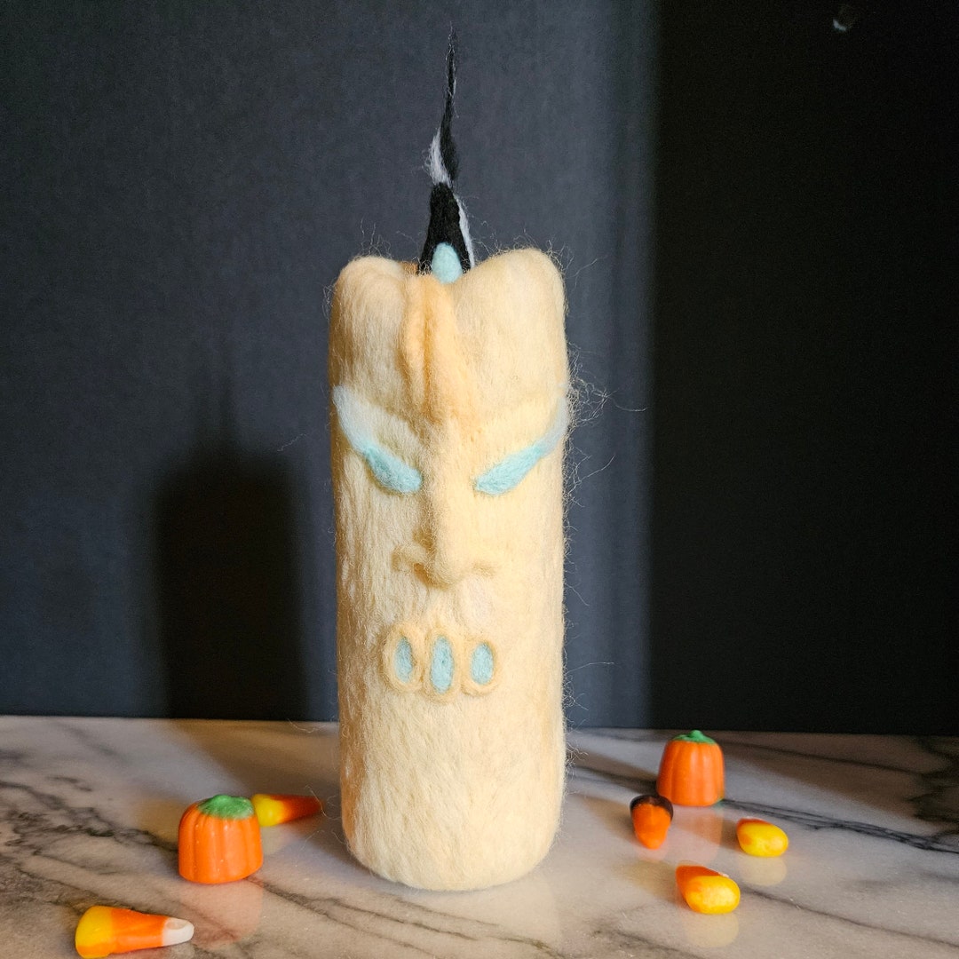 Needle Felted Haunted Black Flame Candle a spirited Wick - Etsy
