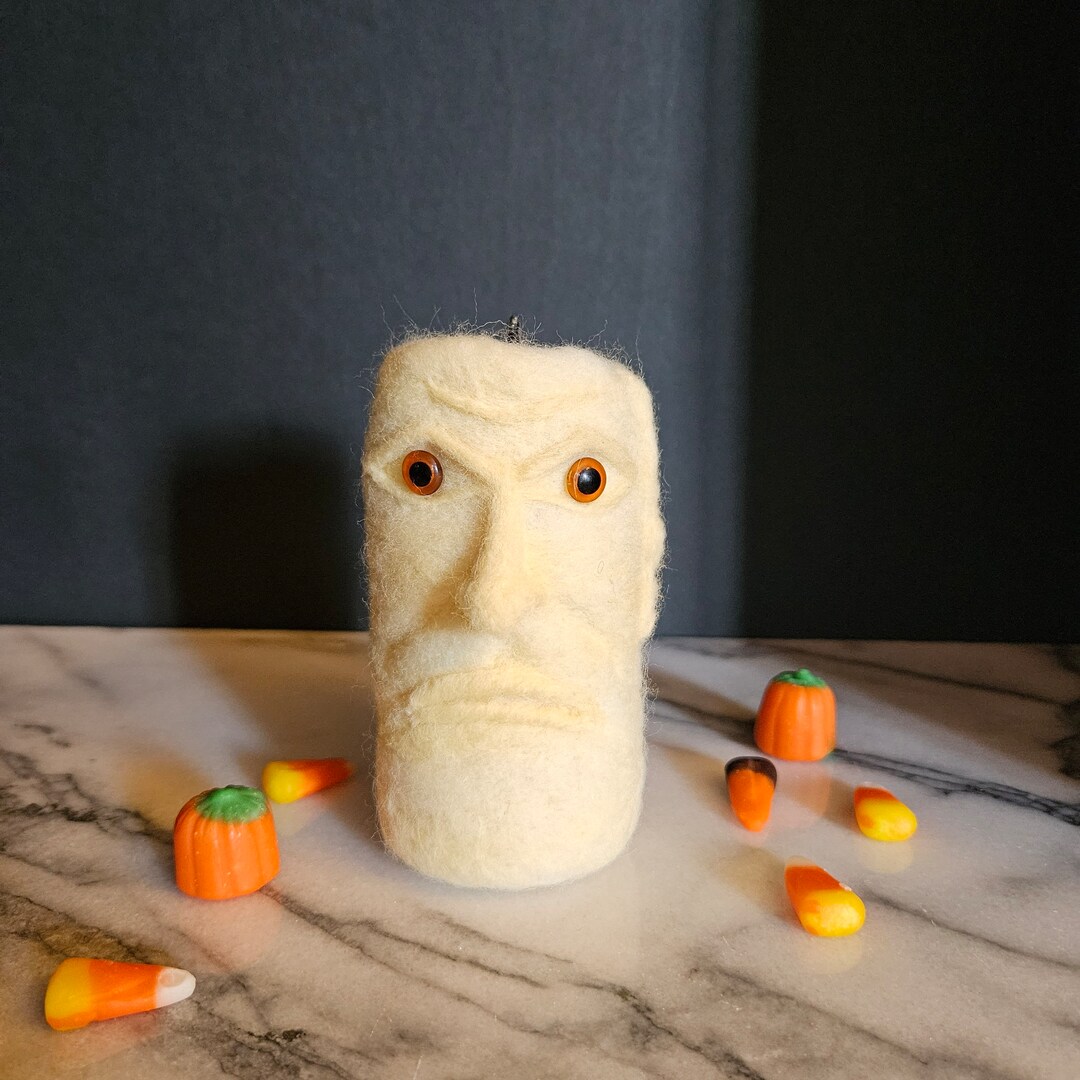 Needle Felted Grumpy Haunted Pillar Candle - a "spirited Wick" - Etsy