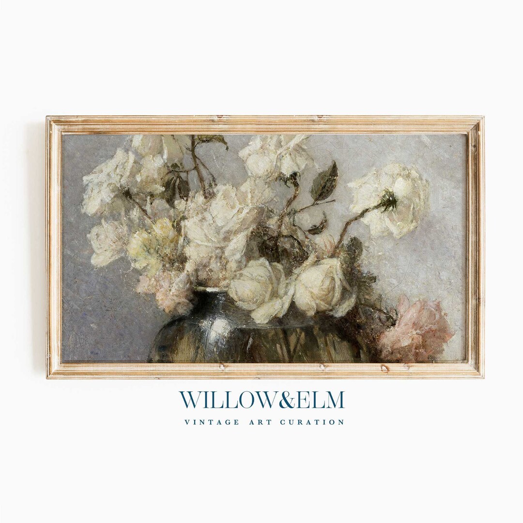 Samsung Frame TV Art, White Roses Still Life, Antique Oil Painting ...