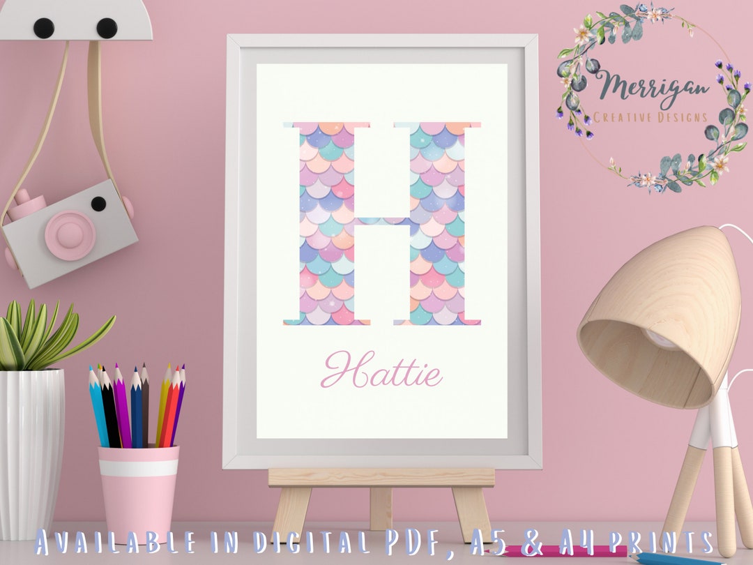 Pastel Mermaid Scales Initial and Name Digital Download Art Print ...