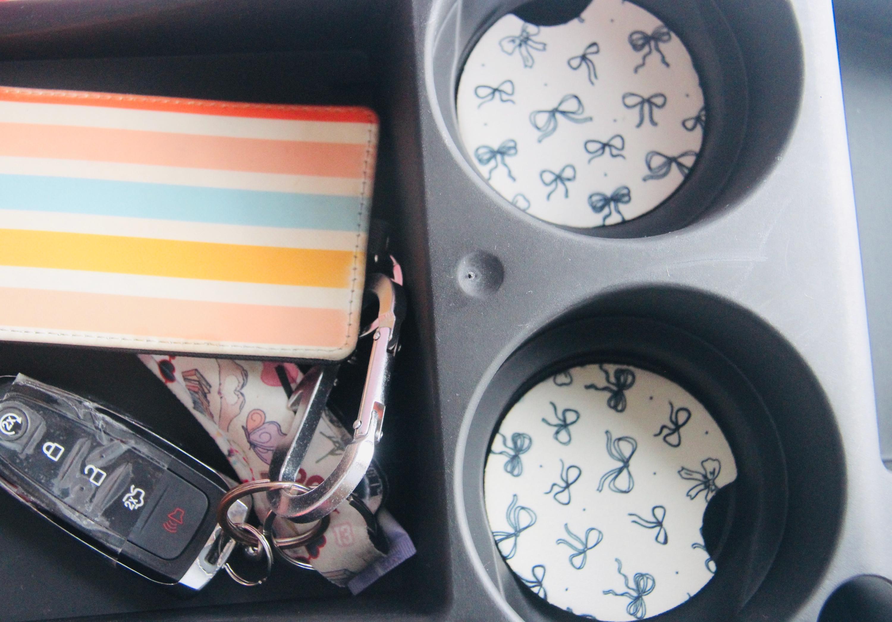 Coquette Car Coaster With Black Bows - Absorbent Neoprene Fabric - Etsy