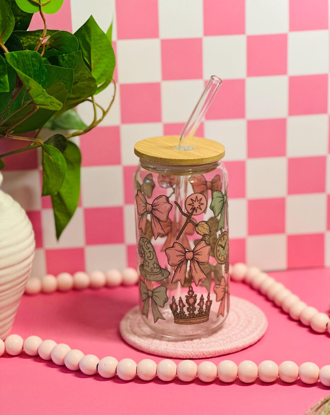 Wicked Inspired Glass Iced Coffee Cup With Bamboo Lid & Straw - Etsy