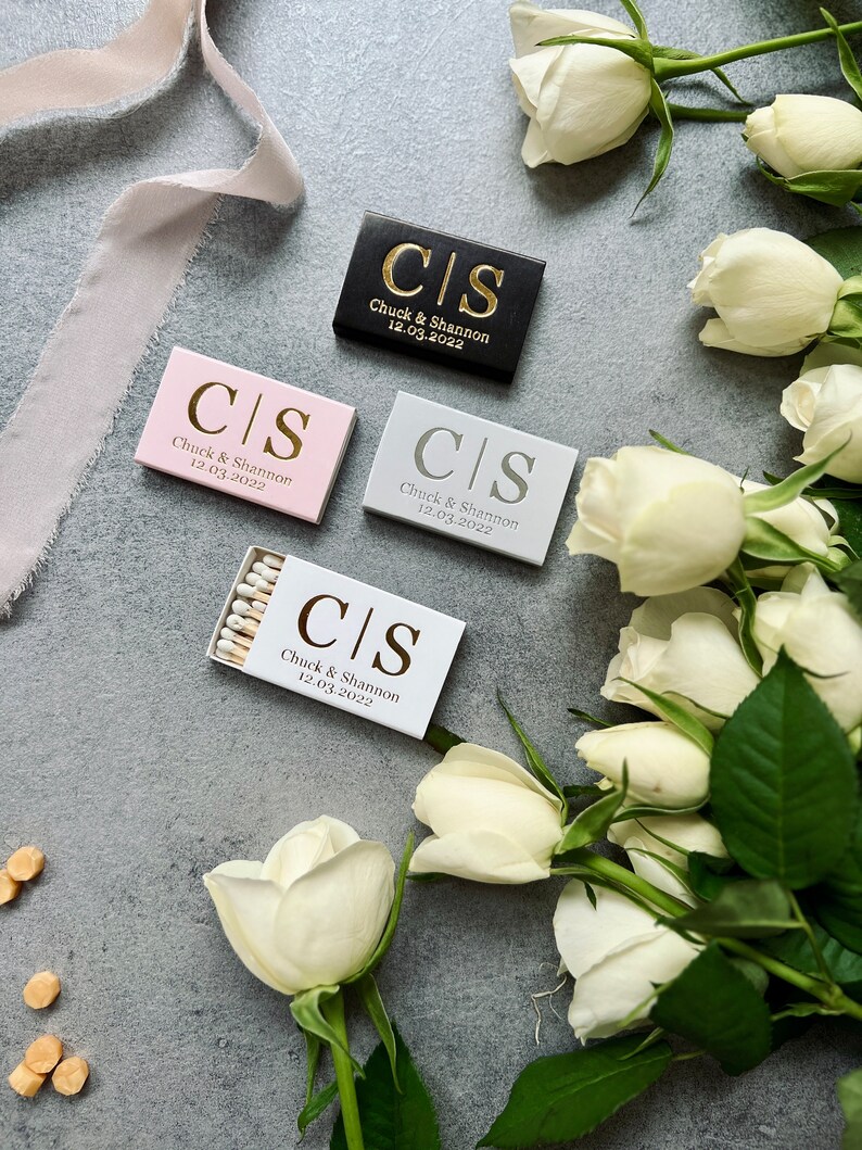Personalized Wedding Matches Monogram Matchbox Gold Foil - Etsy