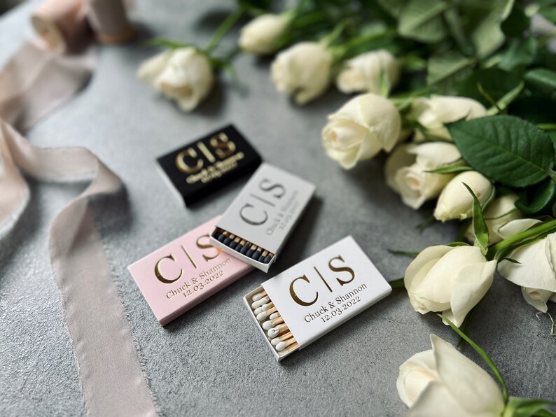 Personalized Wedding Matches Monogram Matchbox Gold Foil - Etsy