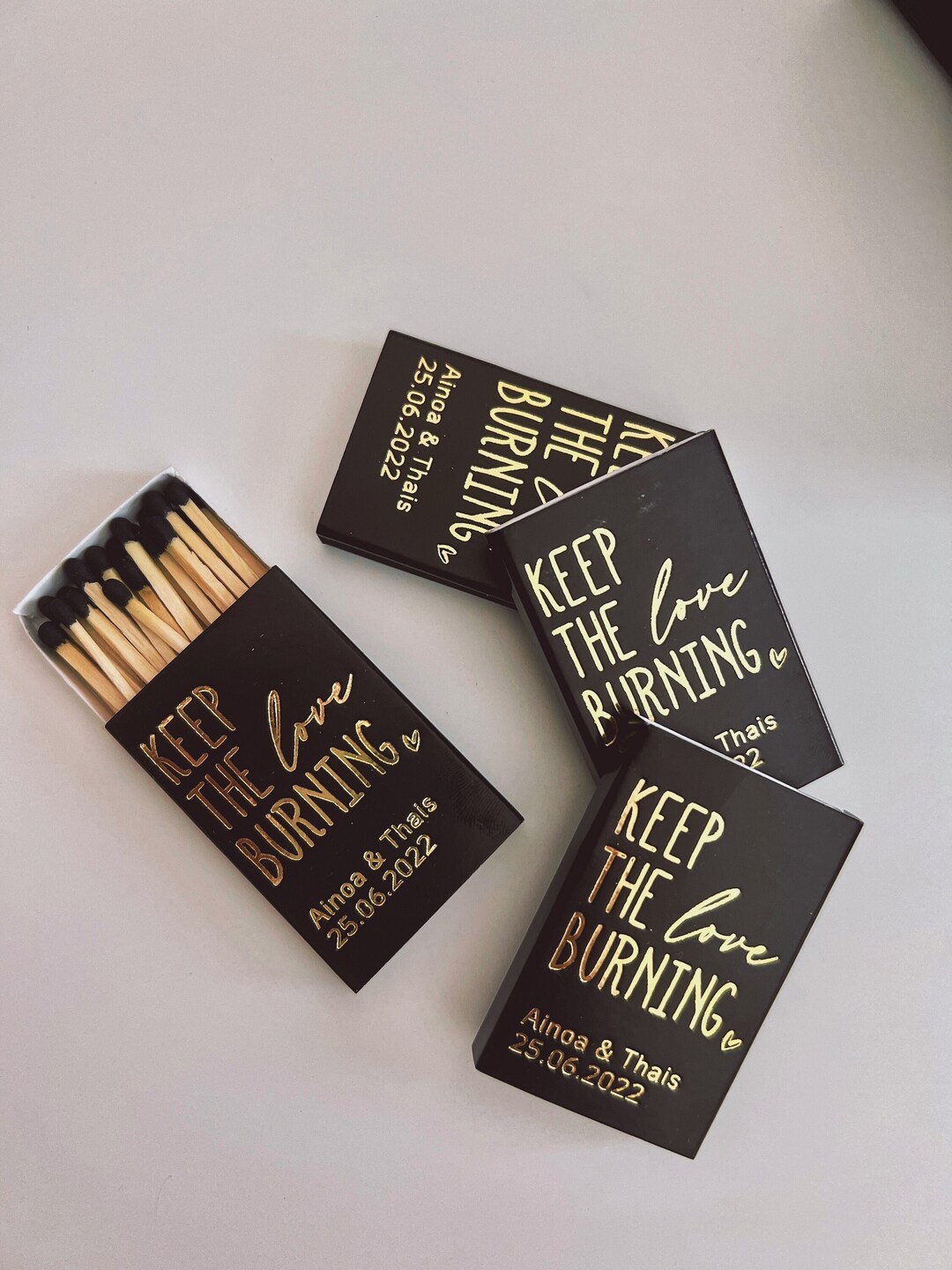 Personalized Wedding Matches - Monogram Matchbox, Gold Foil Matches ...