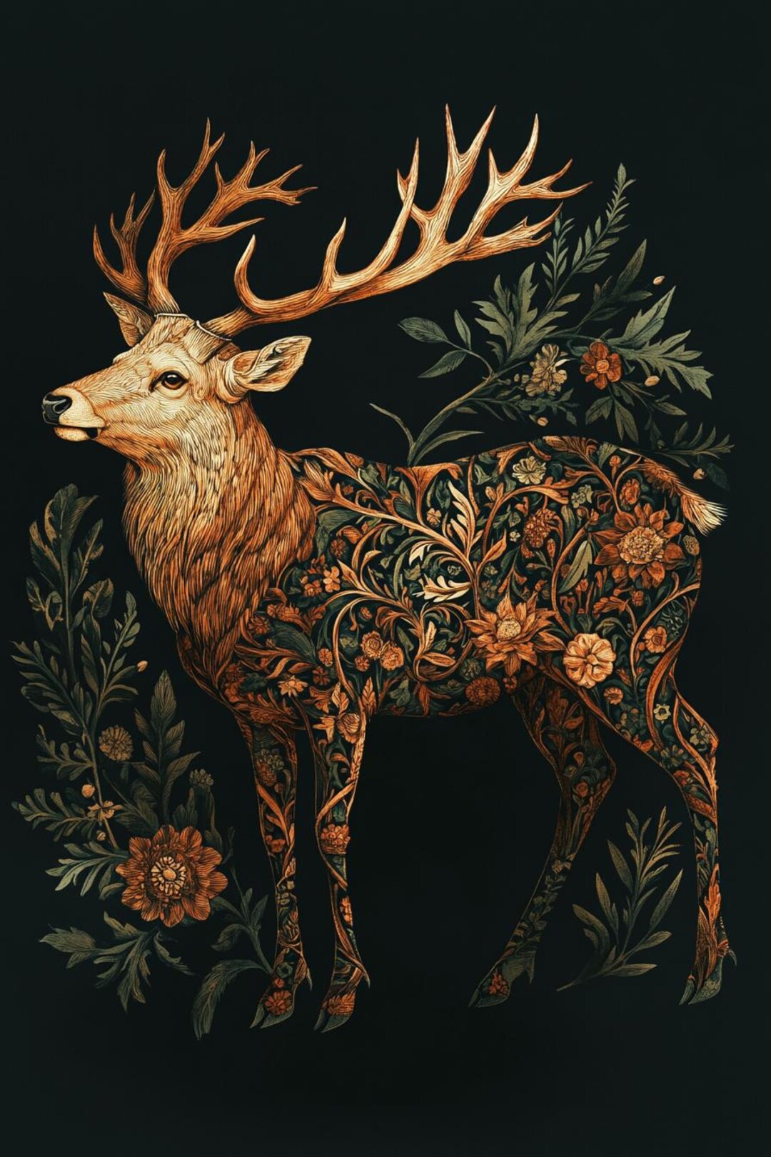 Floral Stag Cross Stitch Pattern. Instant PDF Download. 60k Stitches ...