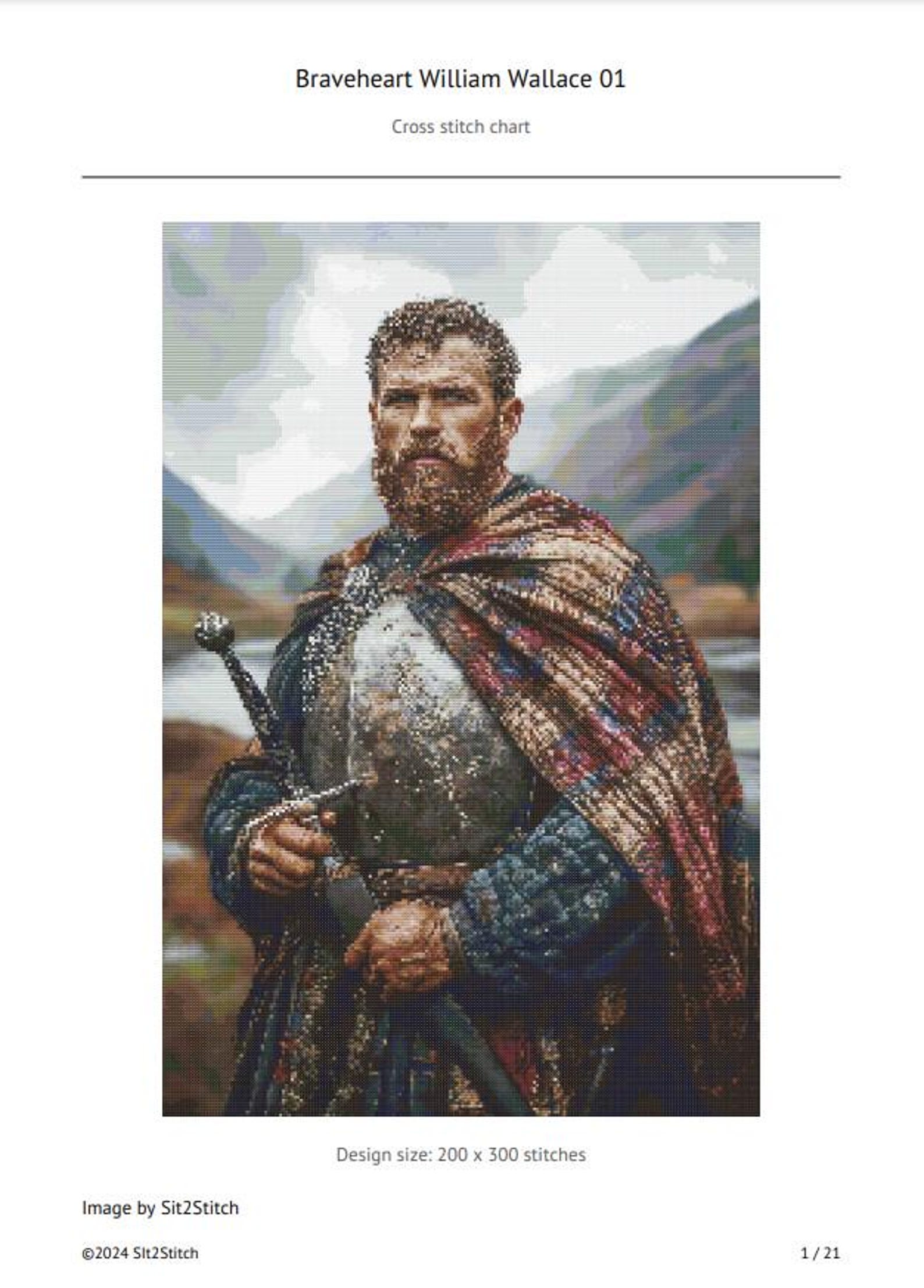 Braveheart William Wallace Cross Stitch Pattern. Instant PDF Download ...