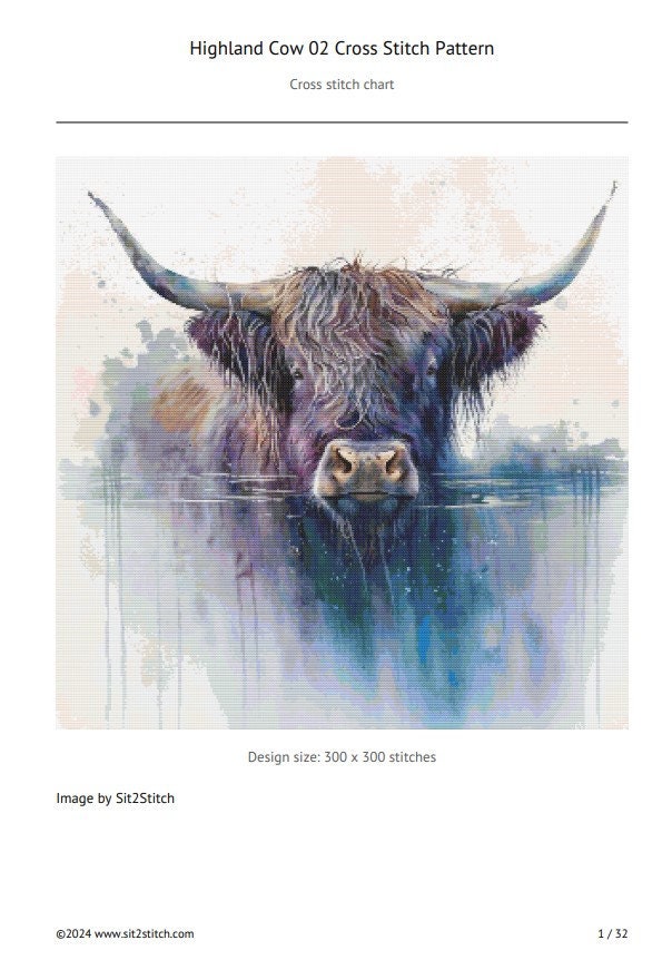 Highland Cow 02 Cross Stitch Pattern. Digital PDF Download. 90,000 ...