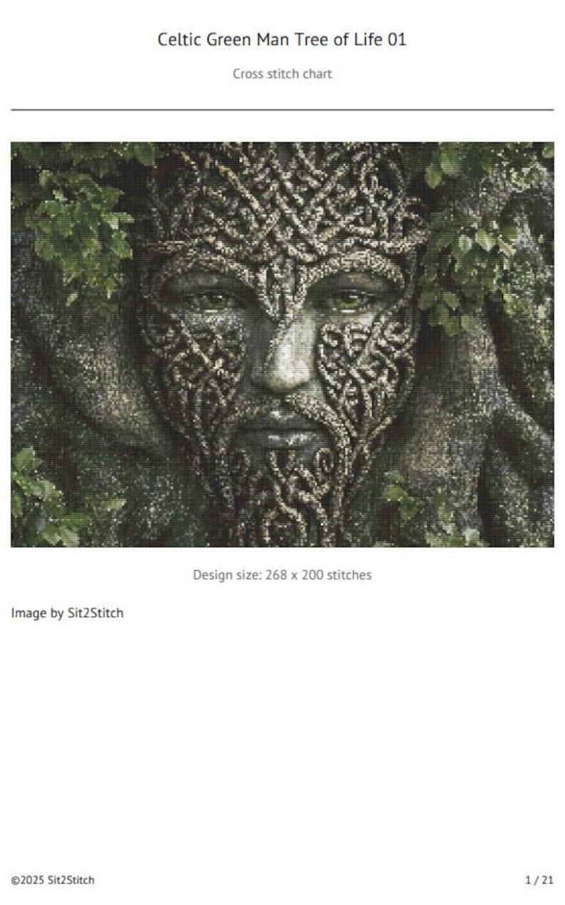 Celtic Green Man Tree of Life Cross Stitch Pattern. Instant PDF ...