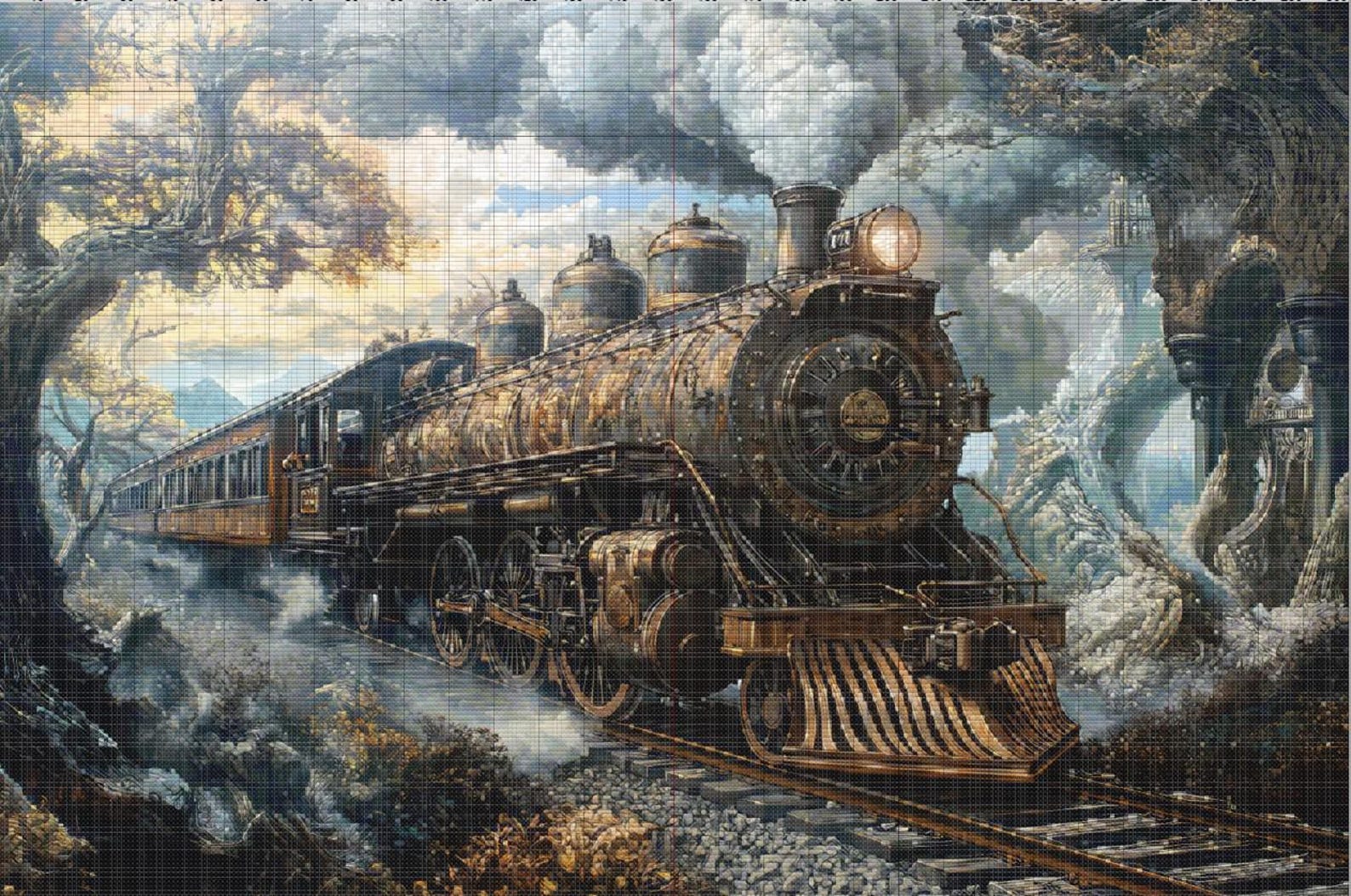 Steam Punk Steam Train Cross Stitch Pattern. Instant PDF Download. 60k ...