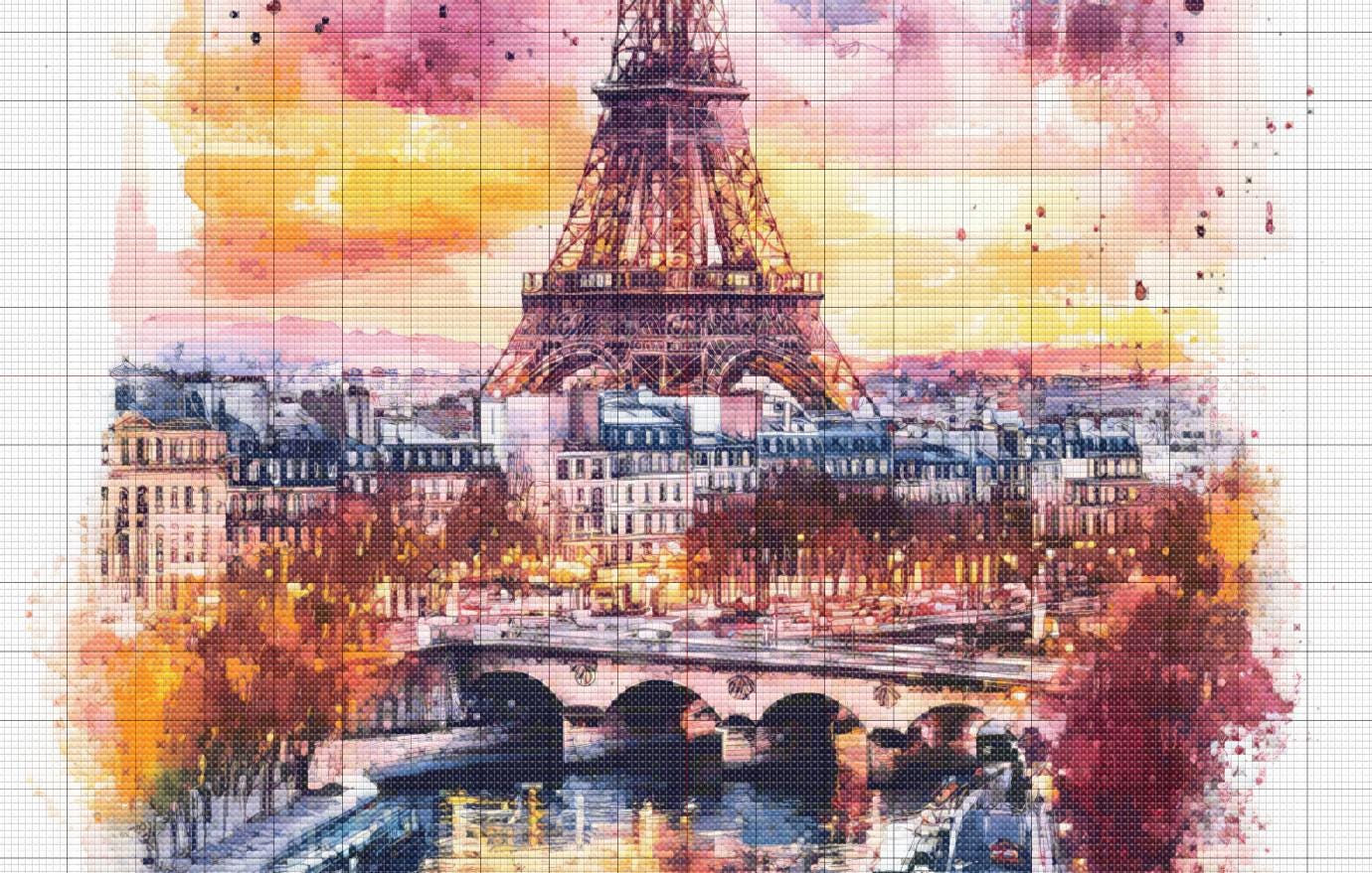 Paris in Autumn Eiffel Tower Cross Stitch Pattern. Instant PDF Download ...
