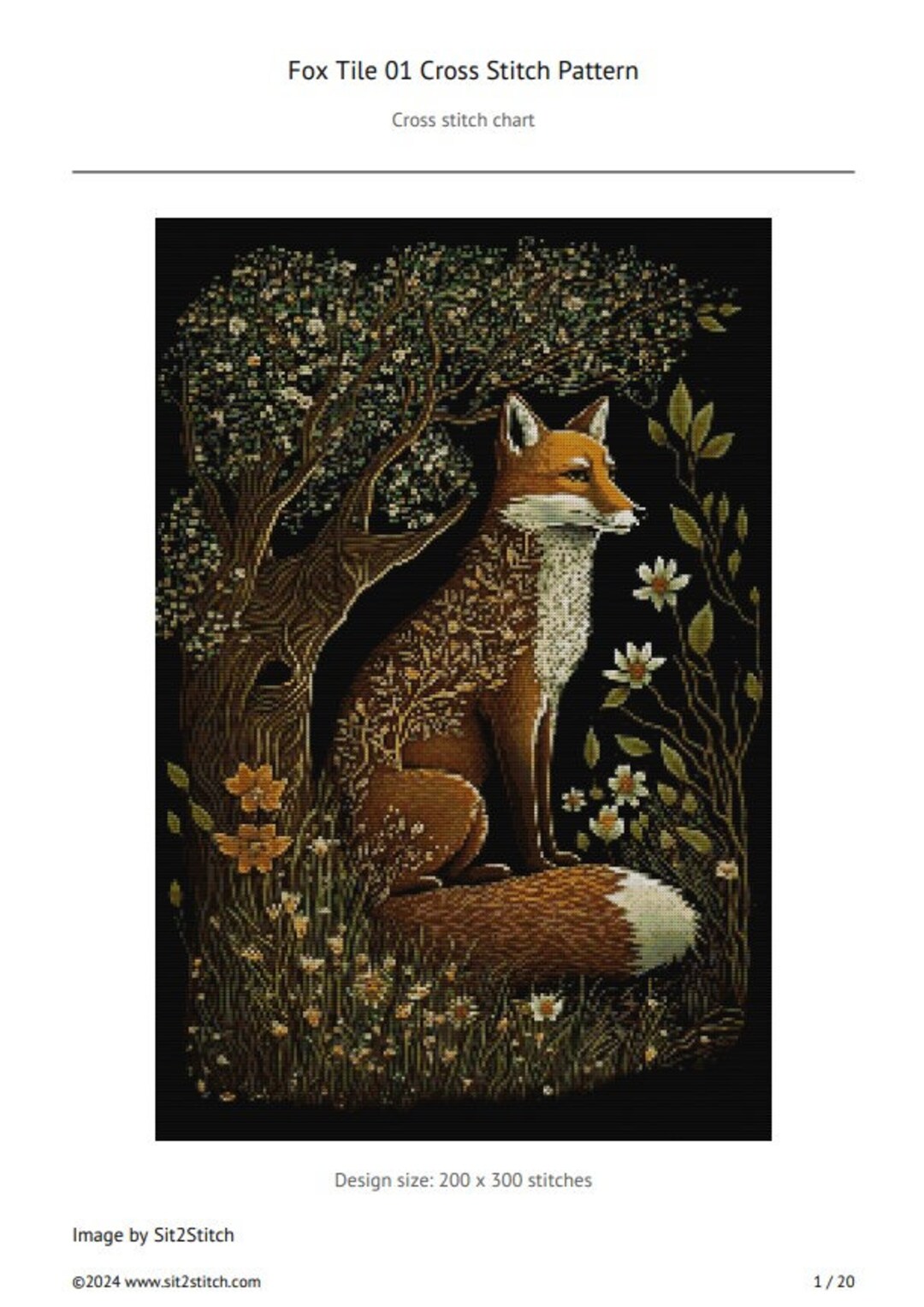 Fox Tile 01 Cross Stitch Pattern. PDF Download Cross Stitch Pattern ...