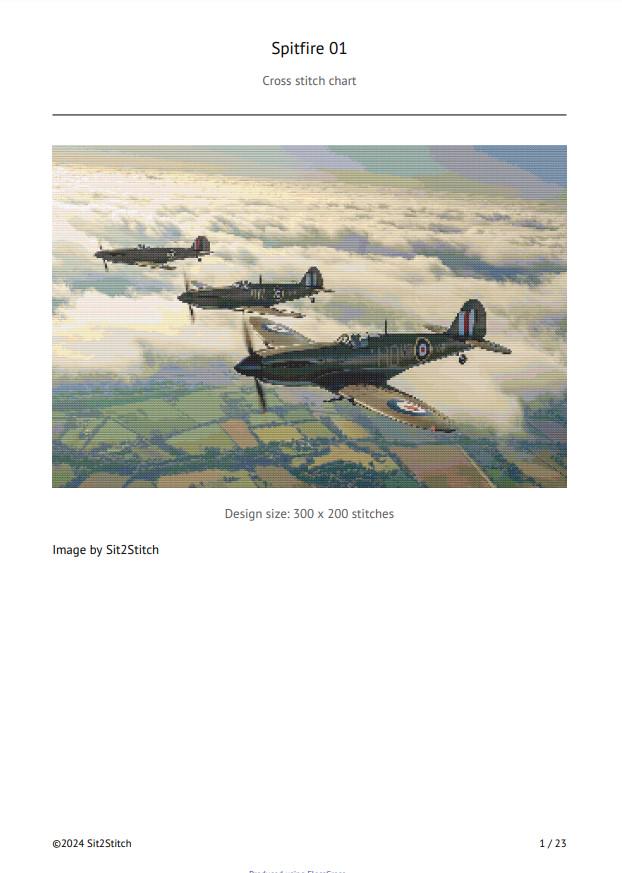 Spitfire Cross Stitch Pattern. Instant PDF Download. 60,000 Stitches ...
