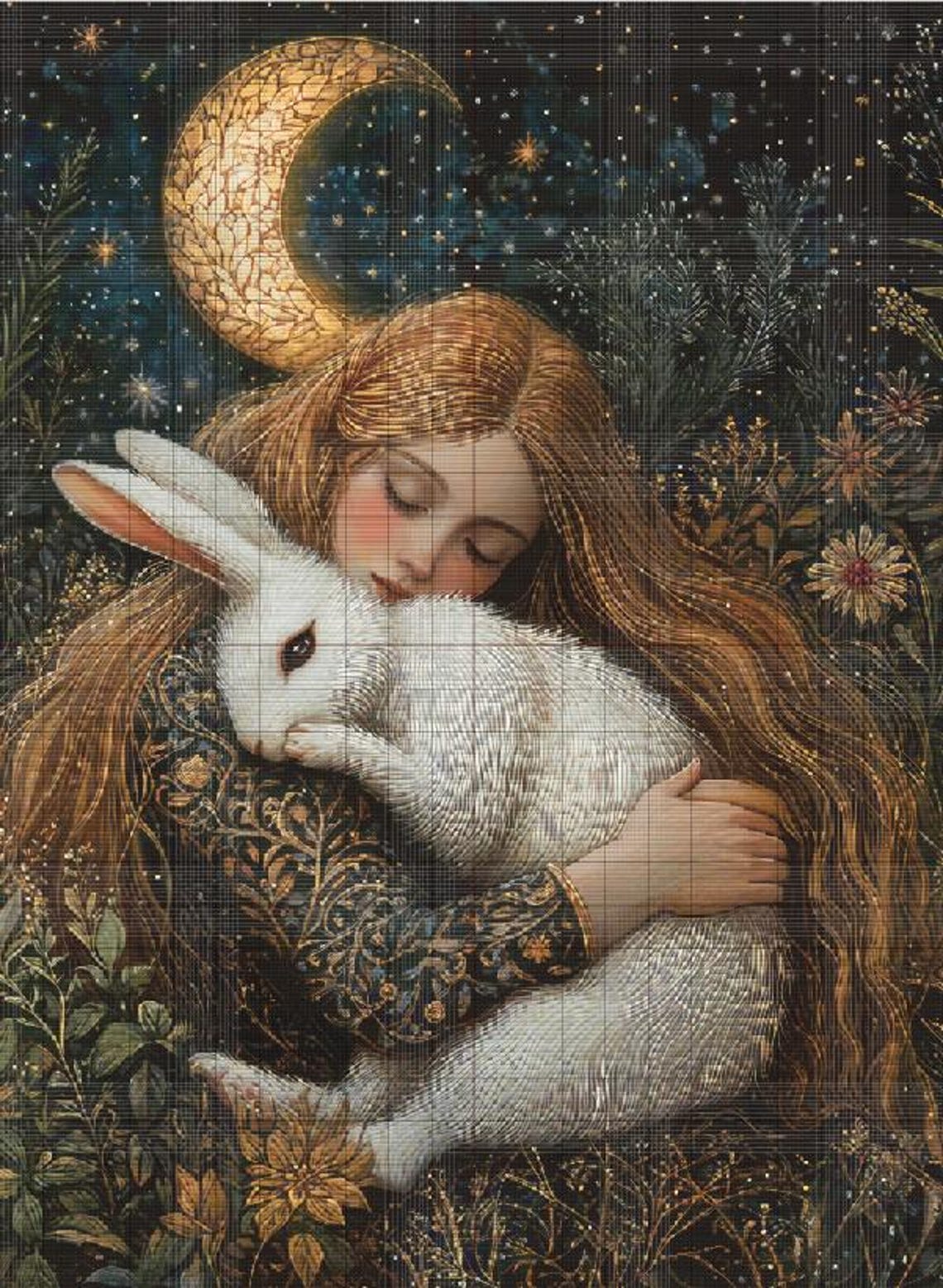 Young Girl With White Hare Cross Stitch Pattern. Instant PDF Download ...