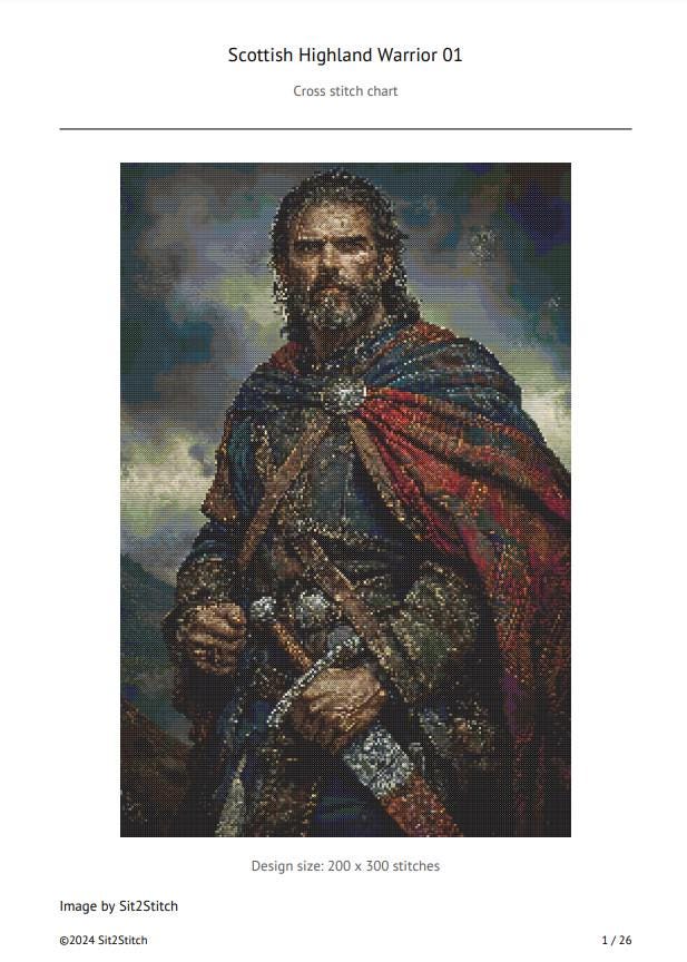 Scottish Highland Warrior Cross Stitch Pattern. Instant PDF Download ...
