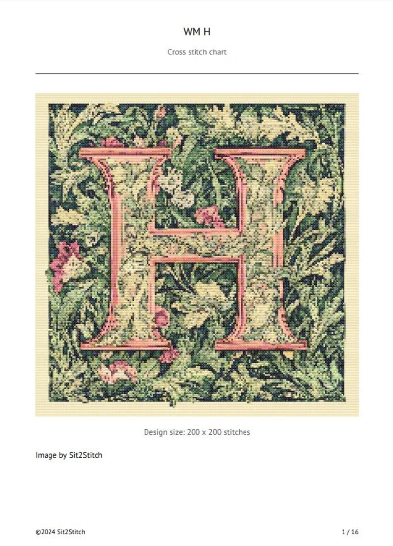 William Morris Letter H Cross Stitch Pattern (PDF Download) - Etsy