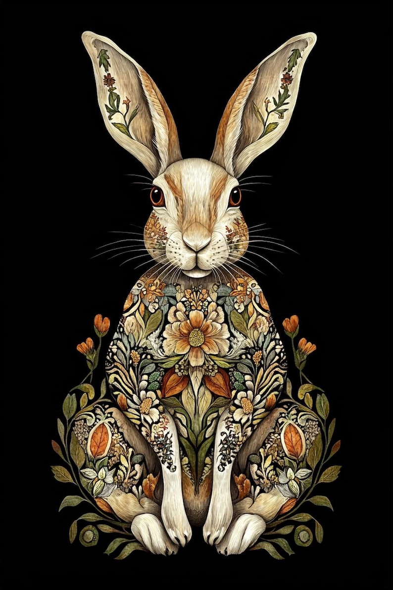 Floral Hare Cross Stitch Pattern. Instant PDF Download. 60k Stitches ...