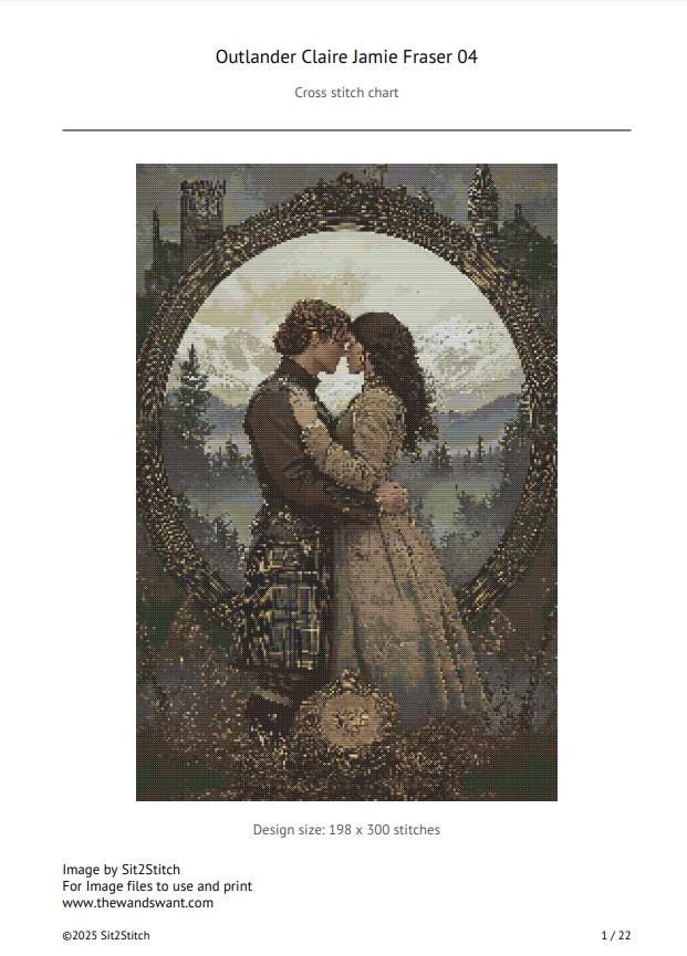 Outlander Claire Jamie Fraser Cross Stitch Pattern. Instant PDF ...