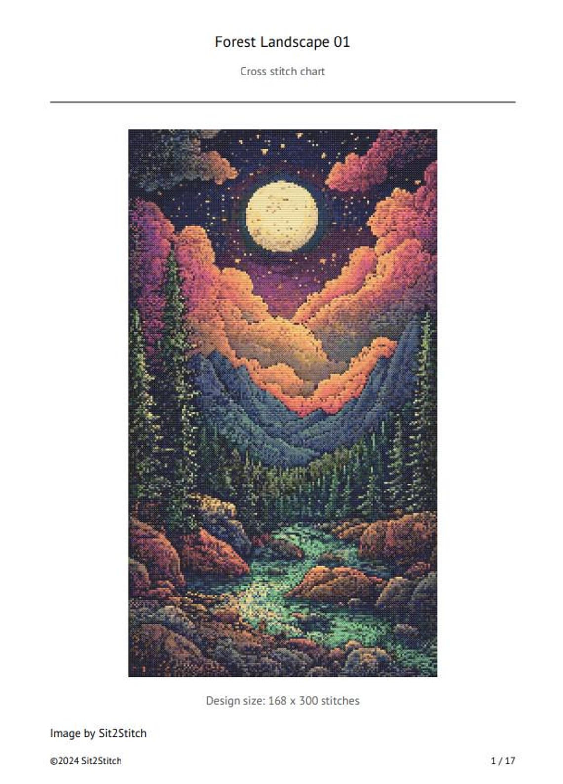 Forest Landscape Cross Stitch Pattern. Instant PDF Download. 50,400 ...