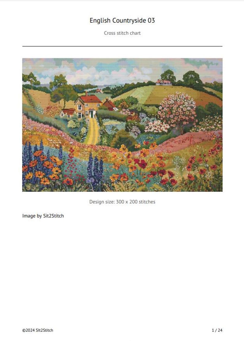 English Countryside Cross Stitch Pattern. Large 300x200. Instant PDF ...