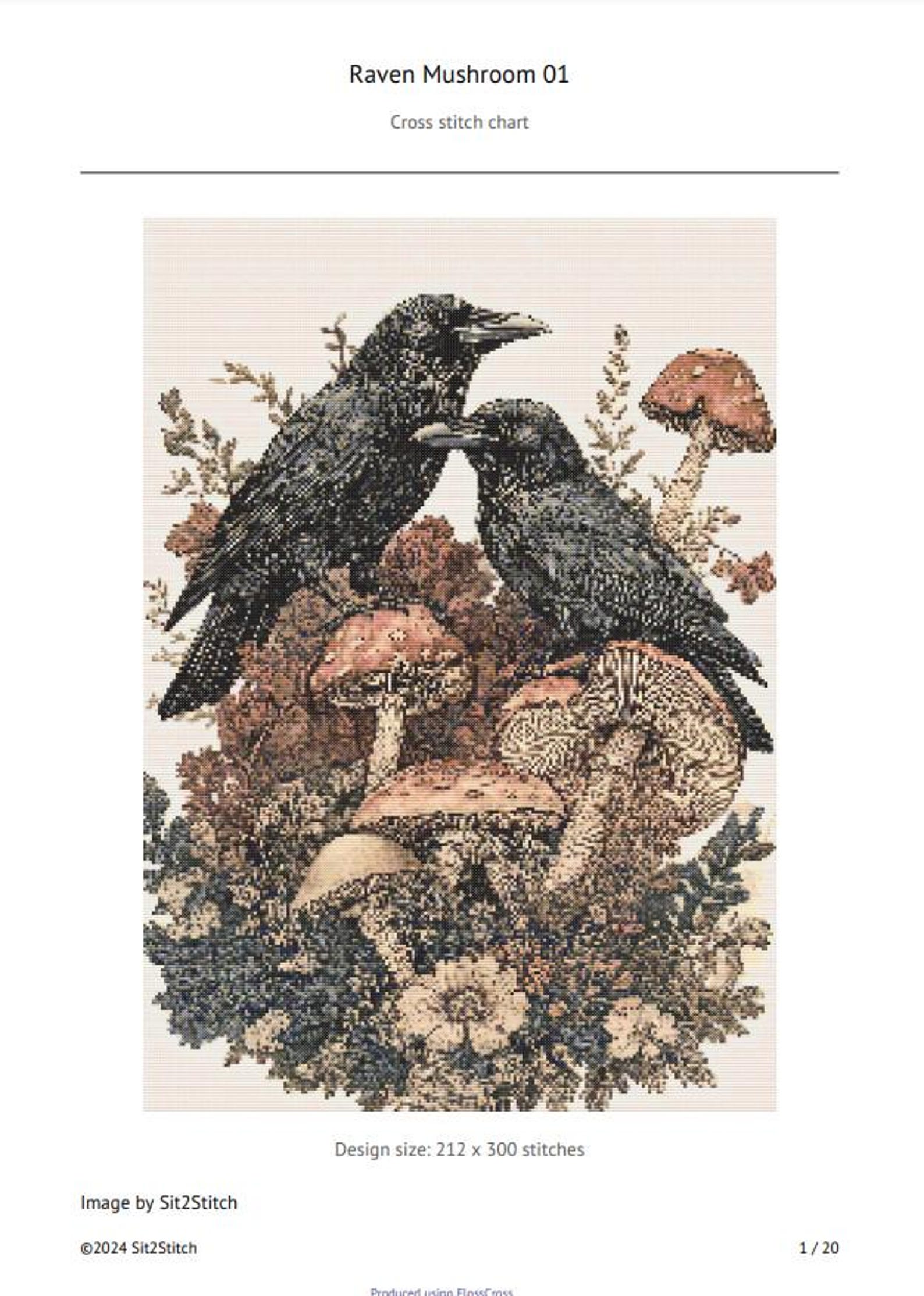 Raven Mushroom Cross Stitch Pattern. Instant PDF Download. 63,600 ...