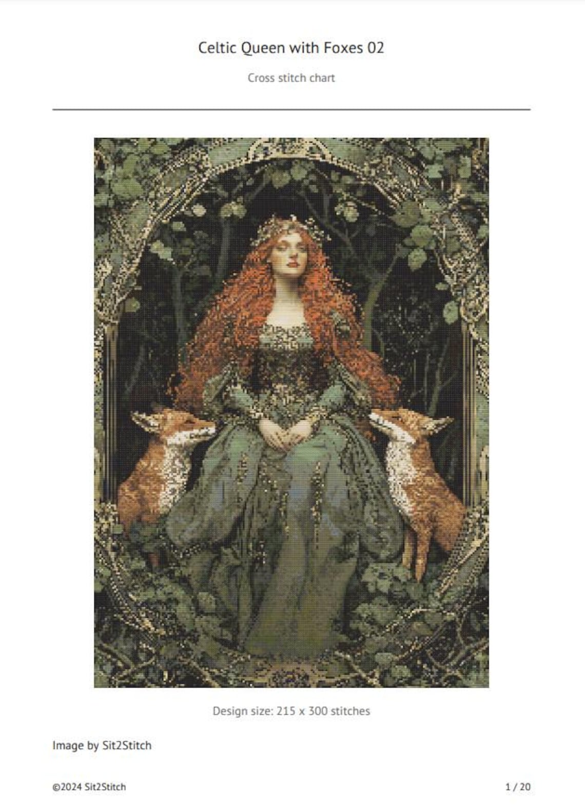 Celtic Queen With Foxes Cross Stitch Pattern. Instant PDF Download ...