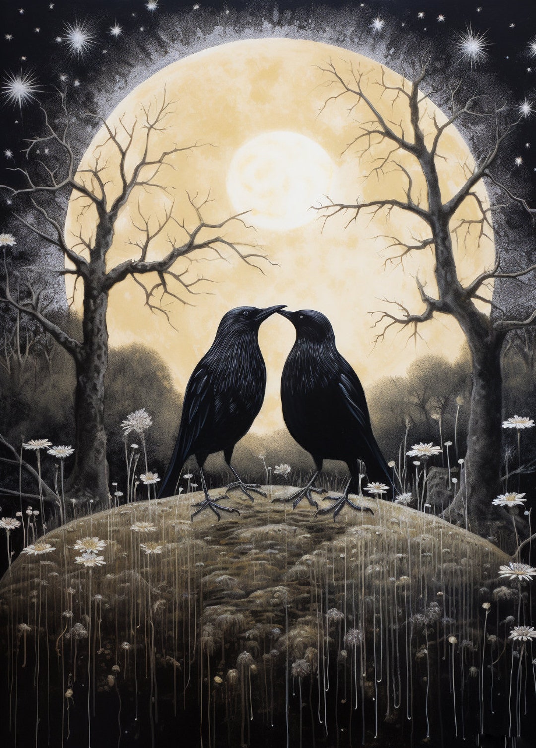Crow and Moon Cross Stitch Pattern: Gothic Birds (PDF Download) - Etsy