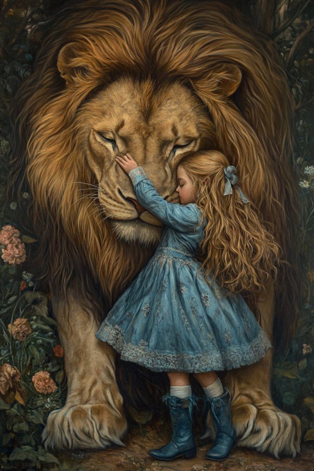 Little Girl With Lion Cross Stitch Pattern. Defender Cross Stitch ...