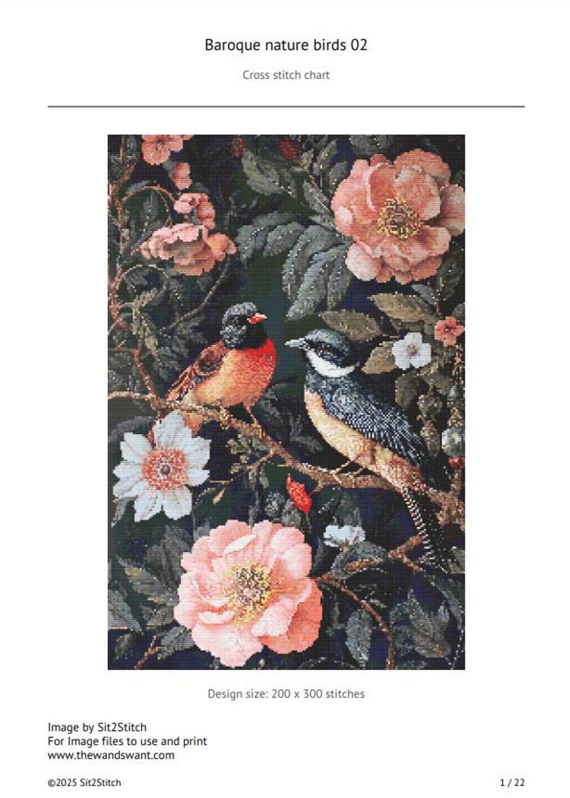 Baroque Nature Birds Cross Stitch Pattern. Instant PDF Download. 60k ...