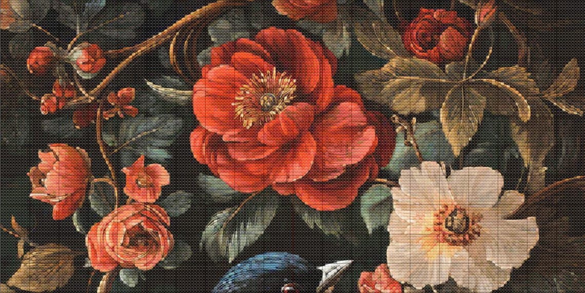 Baroque Nature Birds Flowers Cross Stitch Pattern. Instant PDF Download ...
