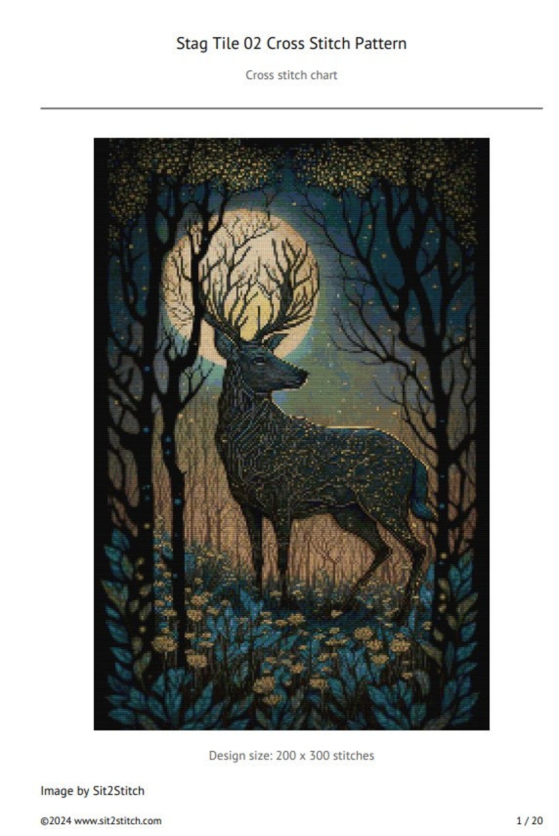 Stag Tile 02 Cross Stitch Pattern. Digital PDF Download. 60,000 ...