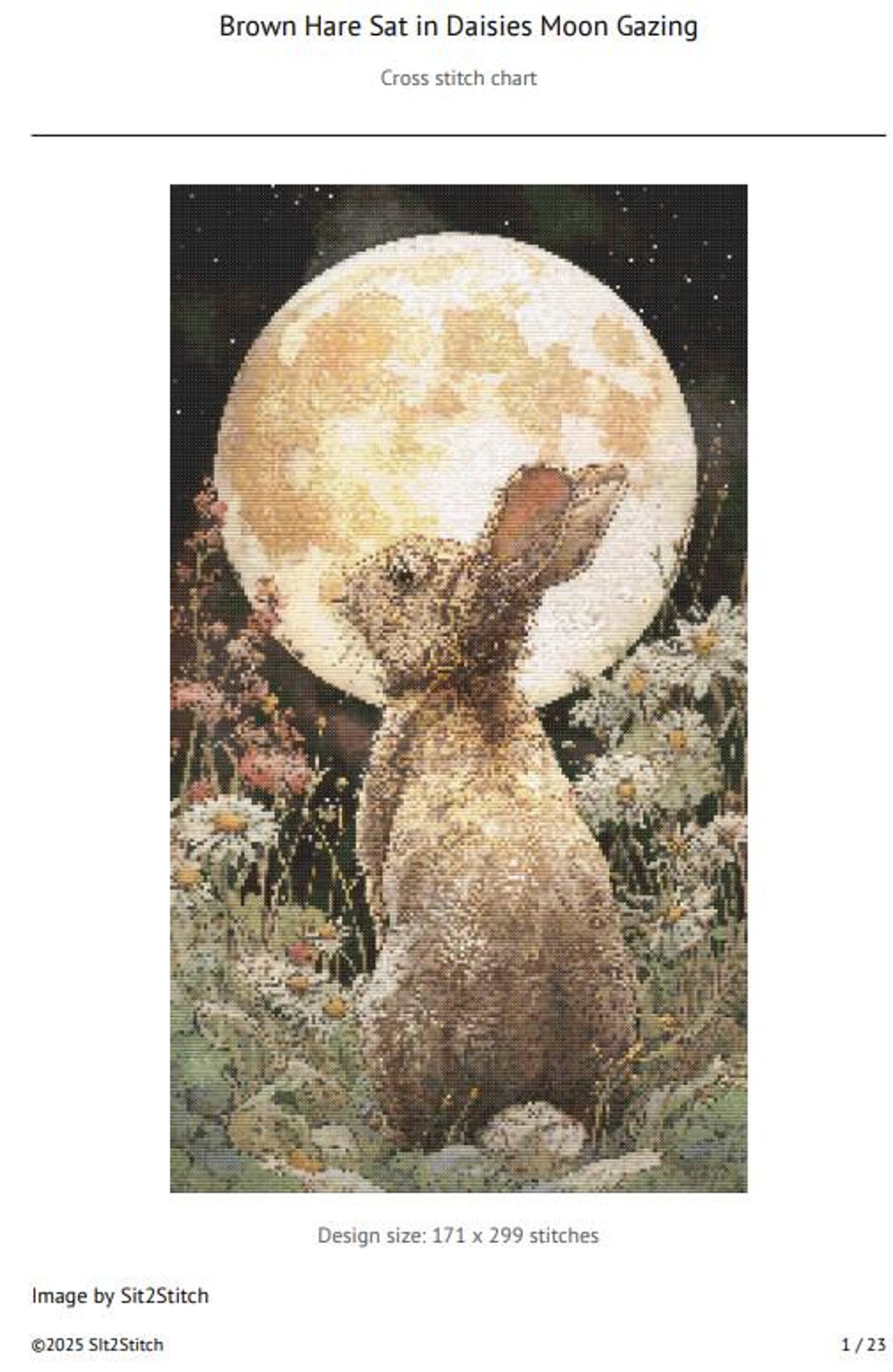 Brown Hare Sat in Daisies Moon Gazing Cross Stitch Pattern. Instant PDF ...