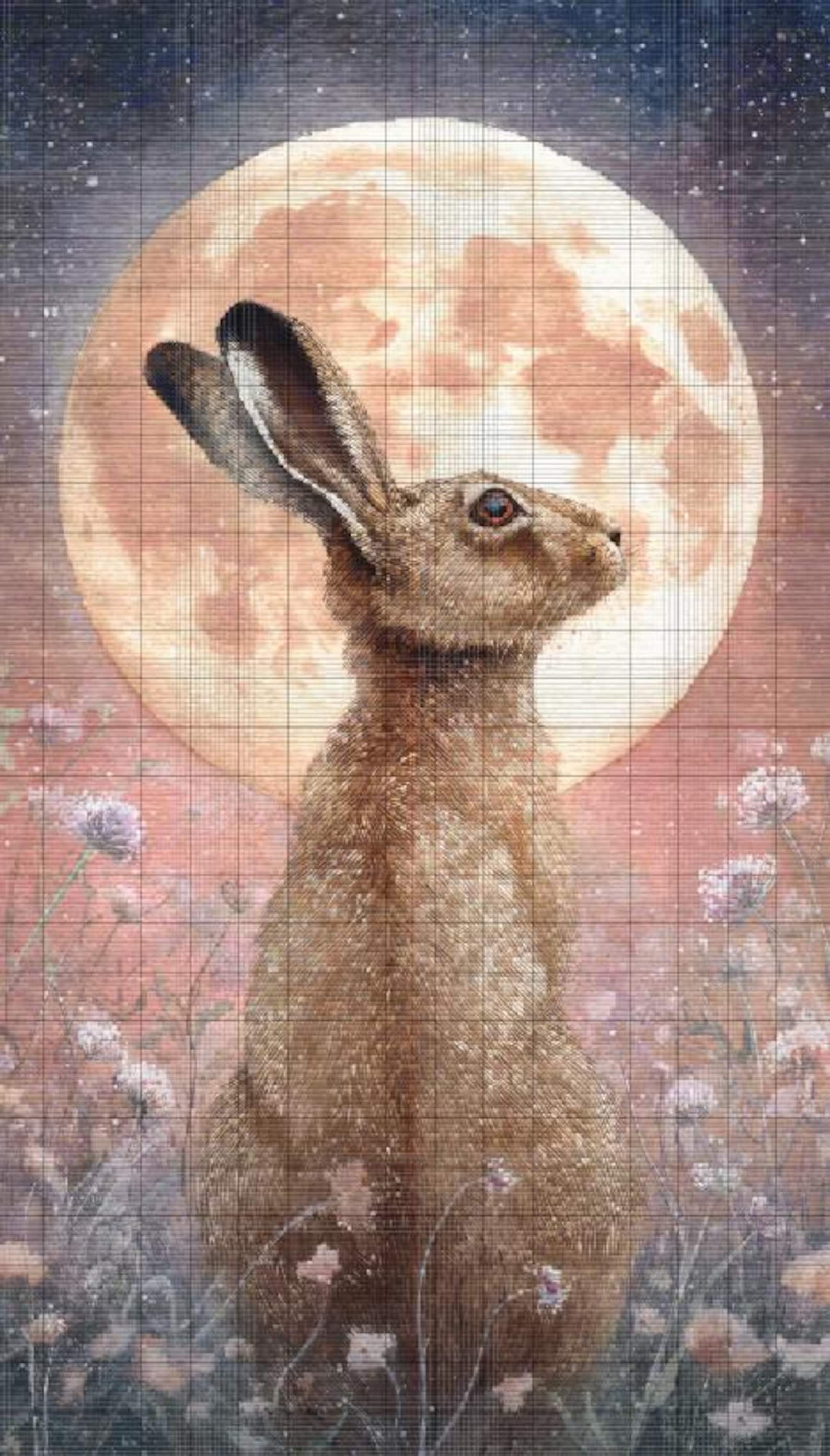 Moon Gazing Hare in Heather Cross Stitch Pattern. Instant PDF Download ...