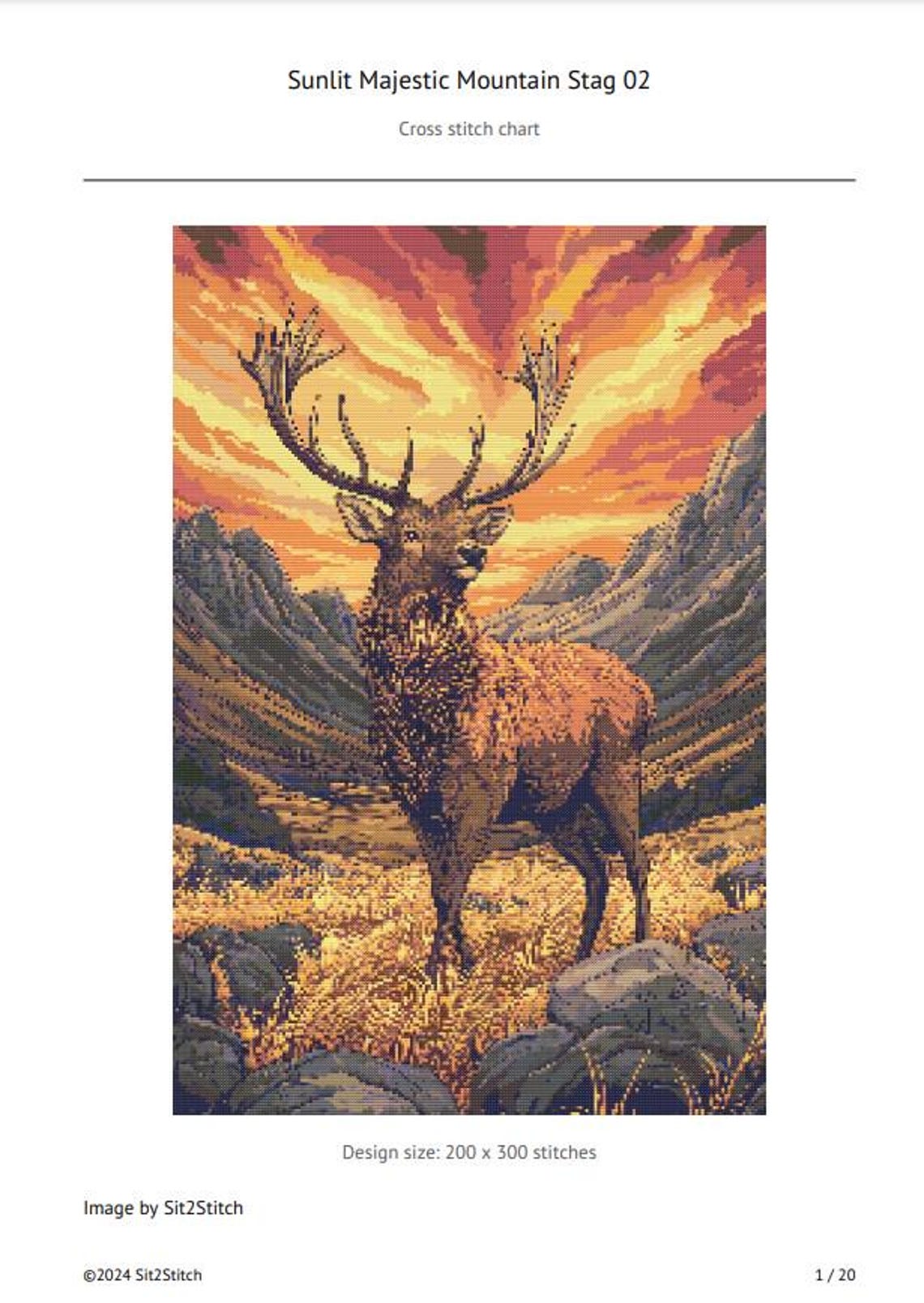 Majestic Mountain Stag Cross Stitch Pattern: Sunlit Embroidery (PDF ...