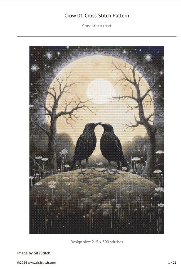 Crow 01 Cross Stitch Pattern. PDF Download Cross Stitch Pattern. 64,500 ...