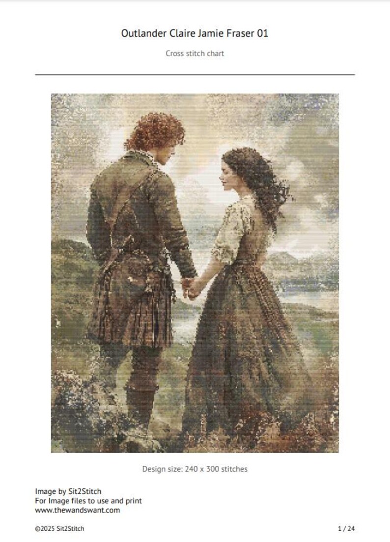 Outlander Claire Jamie Fraser Cross Stitch Pattern. Instant PDF ...