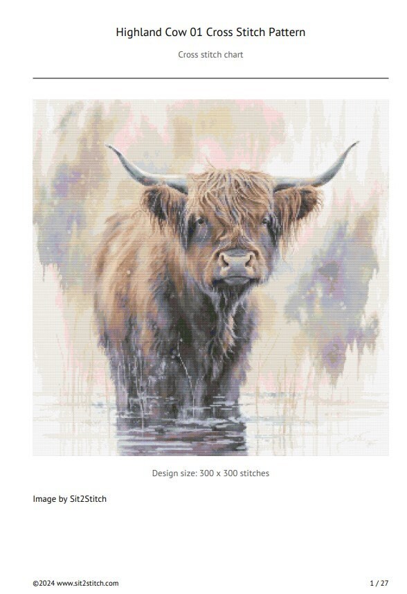 Highland Cow 01 Cross Stitch Pattern. Digital PDF Download. 90,000 ...