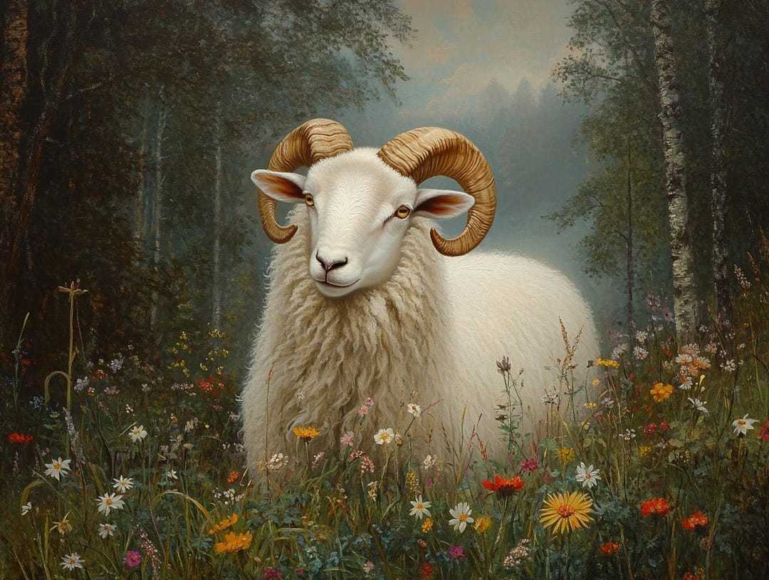 White Sheep Ram in the Meadow Cross Stitch Pattern. Instant PDF ...