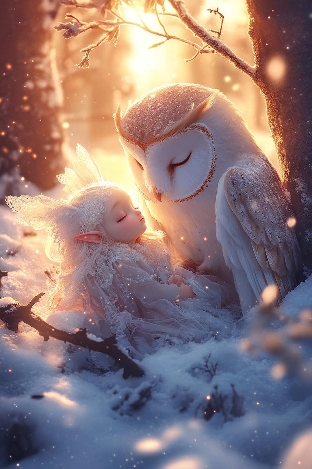 Sleeping Pixie With White Owl Cross Stitch Pattern. Instant PDF ...