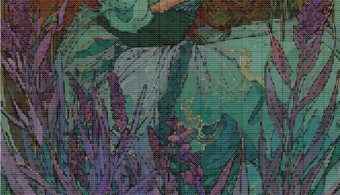 Art Nouveau Redhead Lady Lavender Cross Stitch Pattern. PDF Download ...