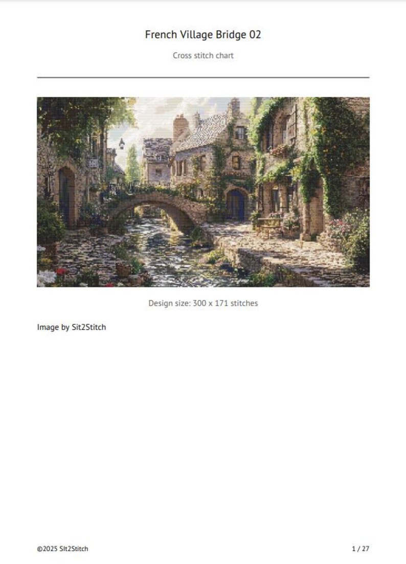 French Village Bridge Cross Stitch Pattern. Instant PDF Download ...