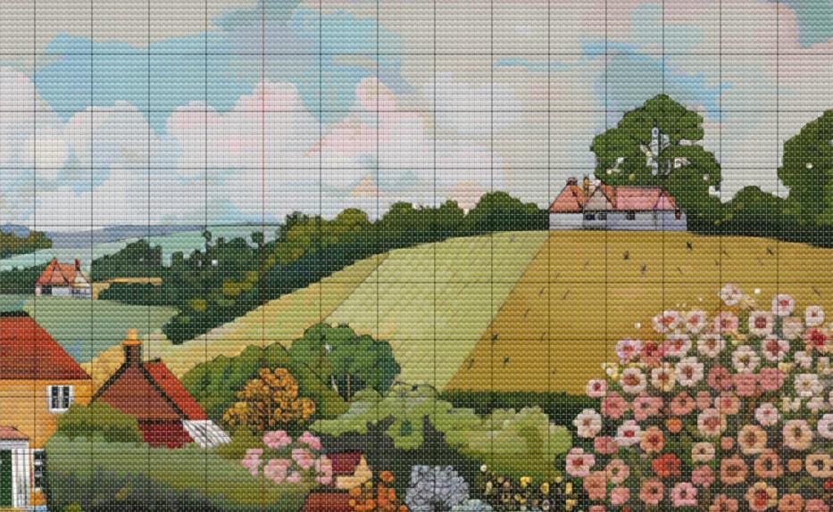 English Countryside Cross Stitch Pattern. Large 300x200. Instant PDF ...