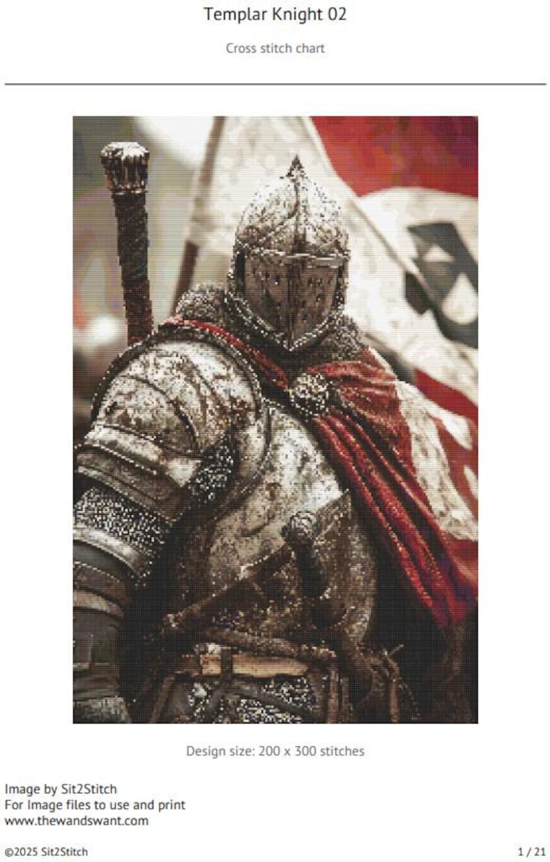 Templar Knight Cross Stitch Pattern. Instant PDF Download. 60k Stitches. - Etsy