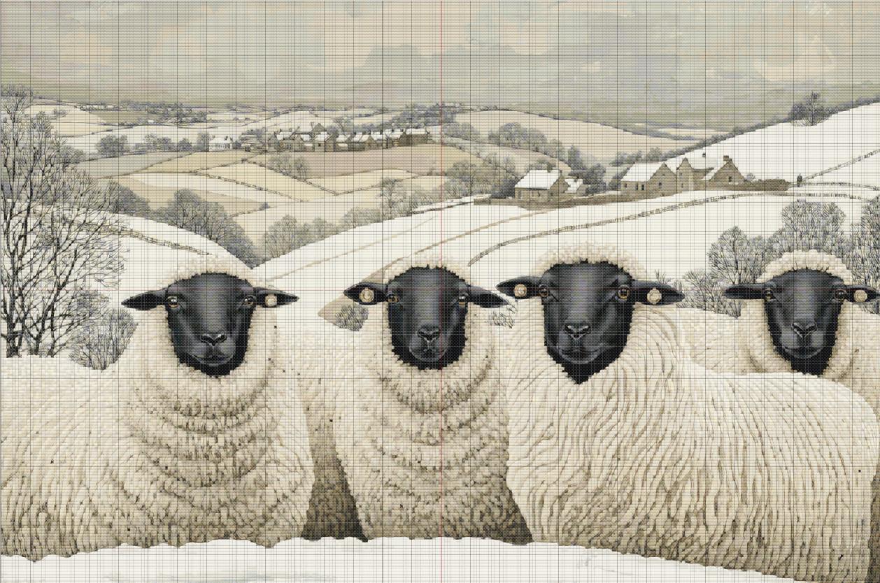 Sheep in the Snow Cross Stitch Pattern. Instant PDF Download. 60k ...