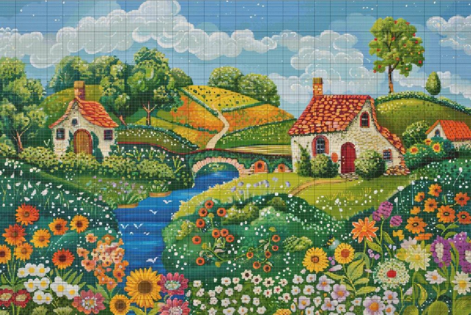 English Countryside Cross Stitch Pattern. Large 300x200. Instant PDF ...