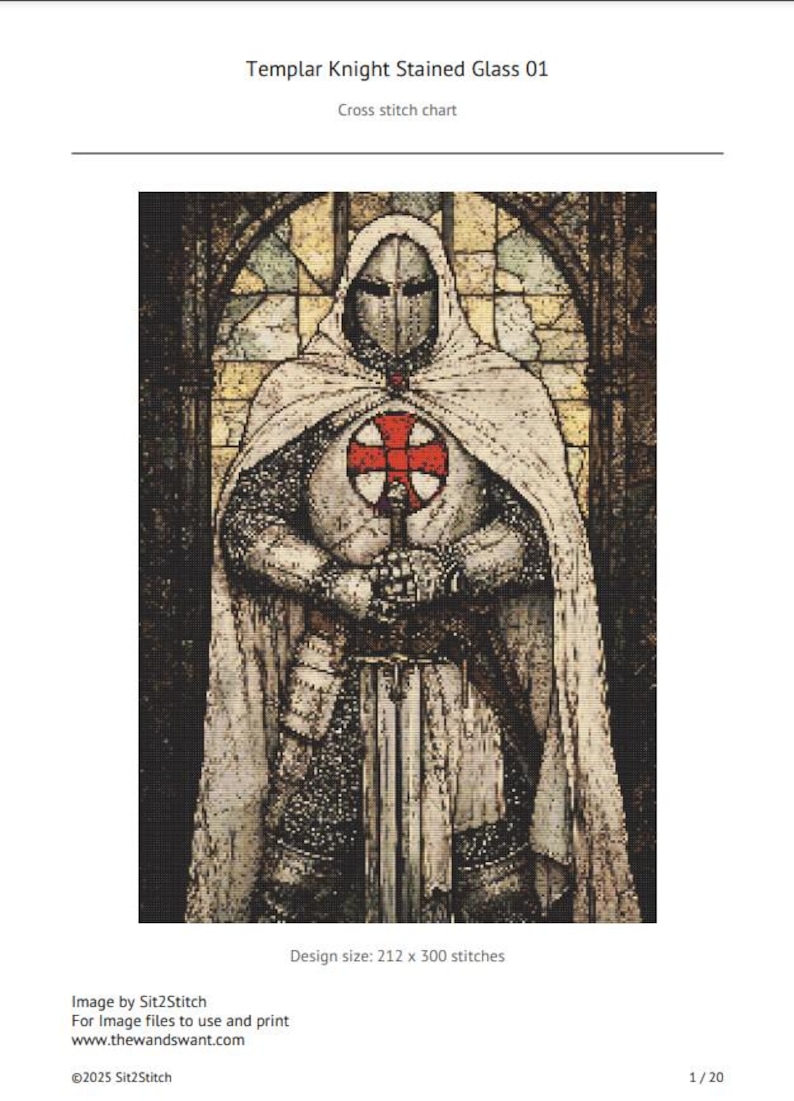 Templar Knight Stained Glass Cross Stitch Pattern. Instant PDF Download ...