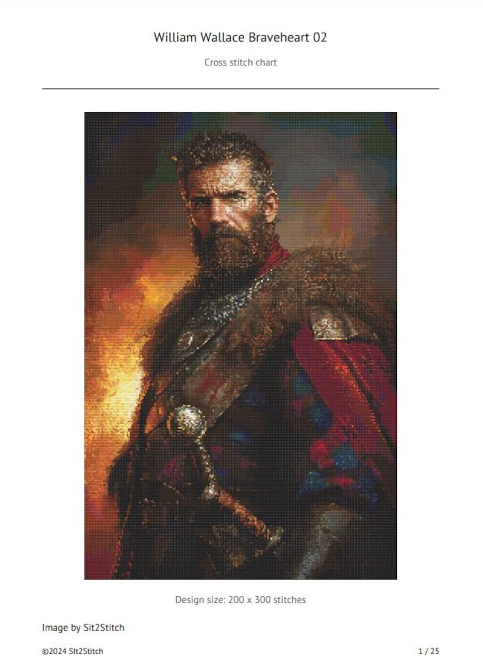 William Wallace Braveheart Scottish Cross Stitch Pattern. Instant PDF ...